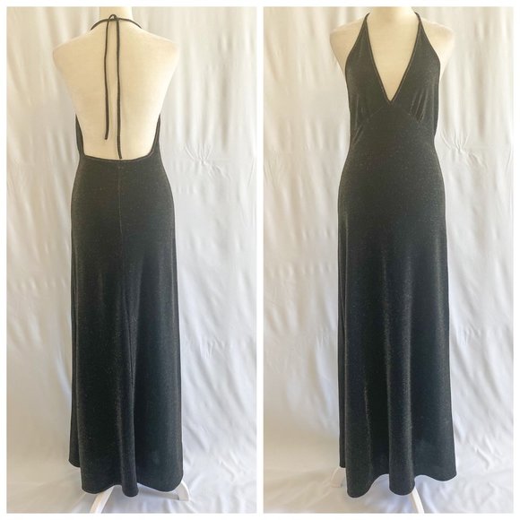 Vintage | Dresses | Vintage Black Halter Deep V Open Back 7s Inspired ...